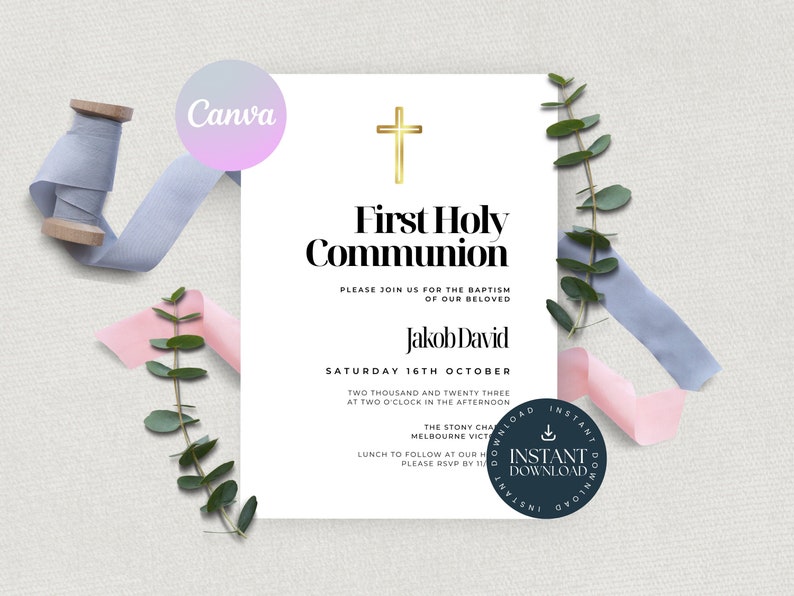 First Holy Communion Invitations for Boys, Simple, Minmal Invite Girl ...