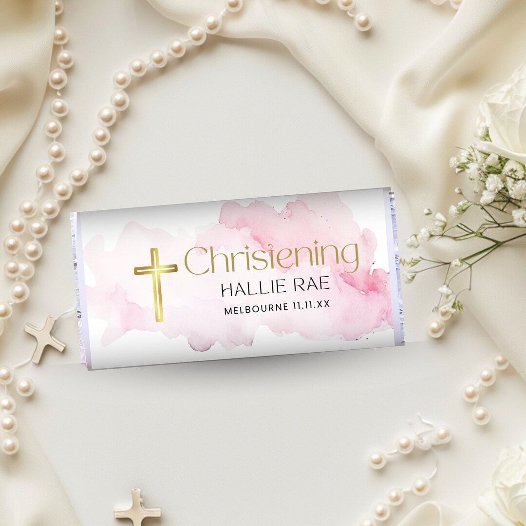 Chocolate Bar Wrapper Christening. Pink Watercolour Hershey Candy Bar ...