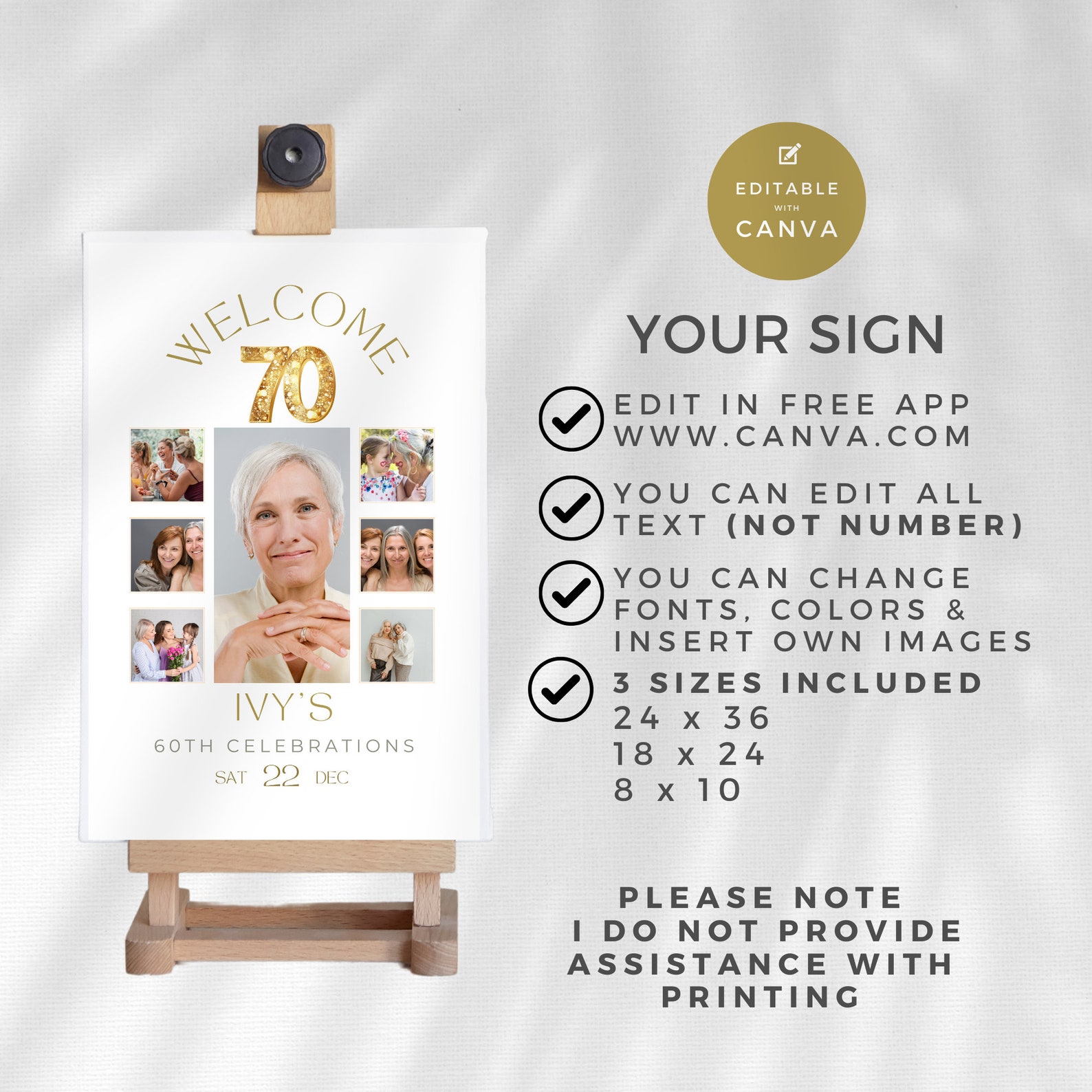 70th Birthday Sign With Pictures, Personalized 70 Welcome Signage ...