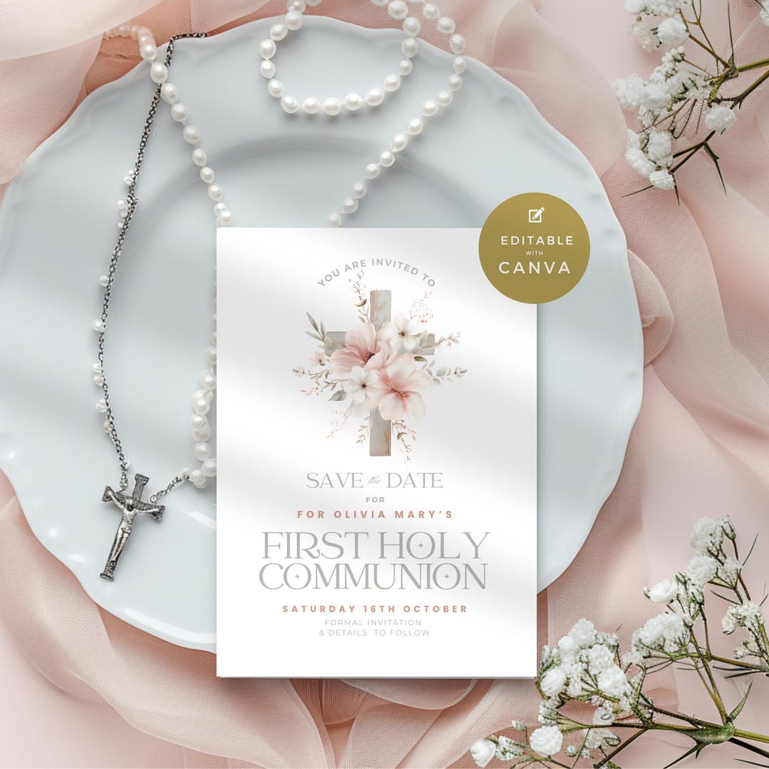 First Holy Communion Save the Date Invitation, 1st Communion Invite ...