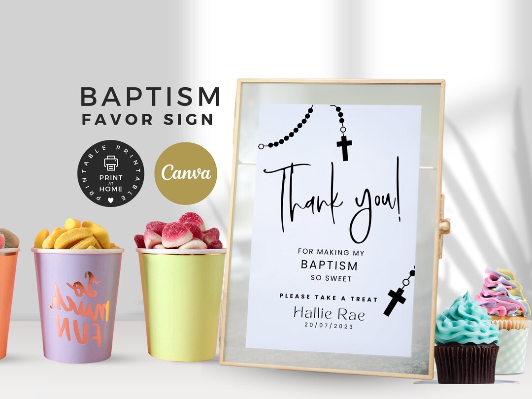 Baptism Favor Sign Template, Custom Sign, Dessert Table Sign, Thank You ...
