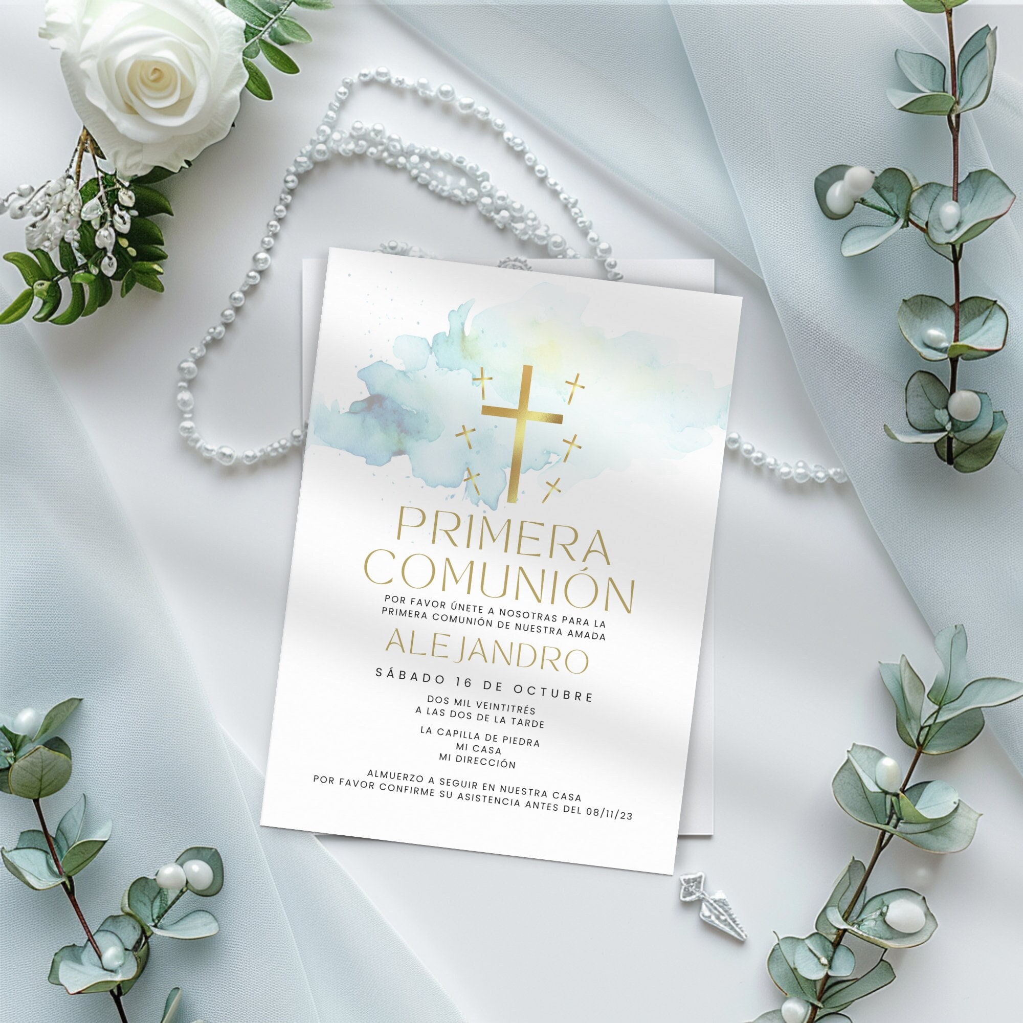 First Holy Communion Invitation Spanish, Boys Primera Comunion Invite ...