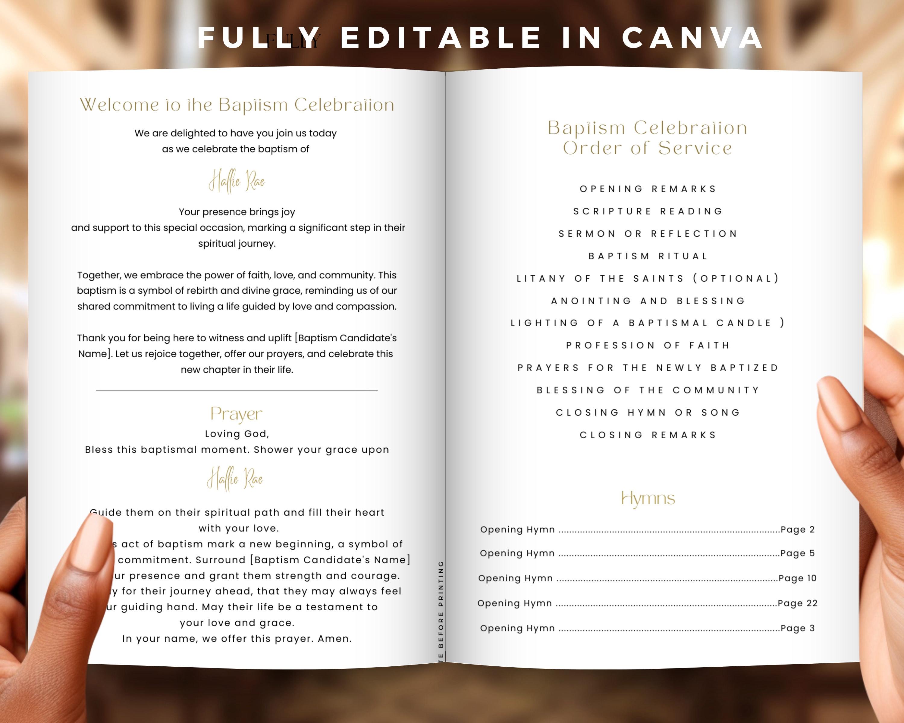 Church Program Baptism, Minimalistic, Christening Program With Gold ...