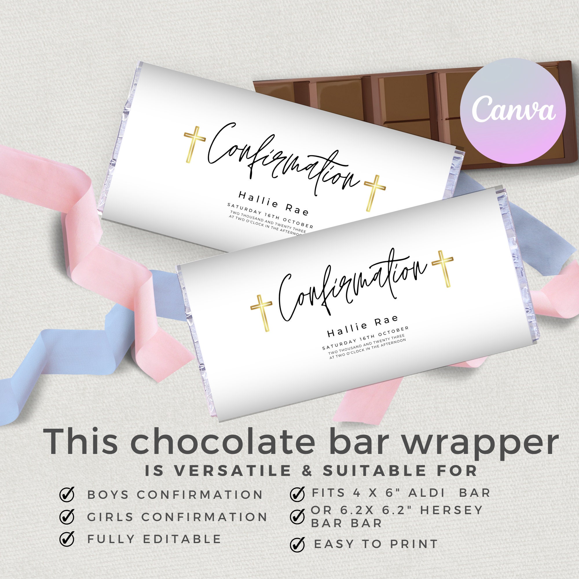 Confirmation Chocolate Bar Wrapper, Personalized Candy Bar INSTANT ...