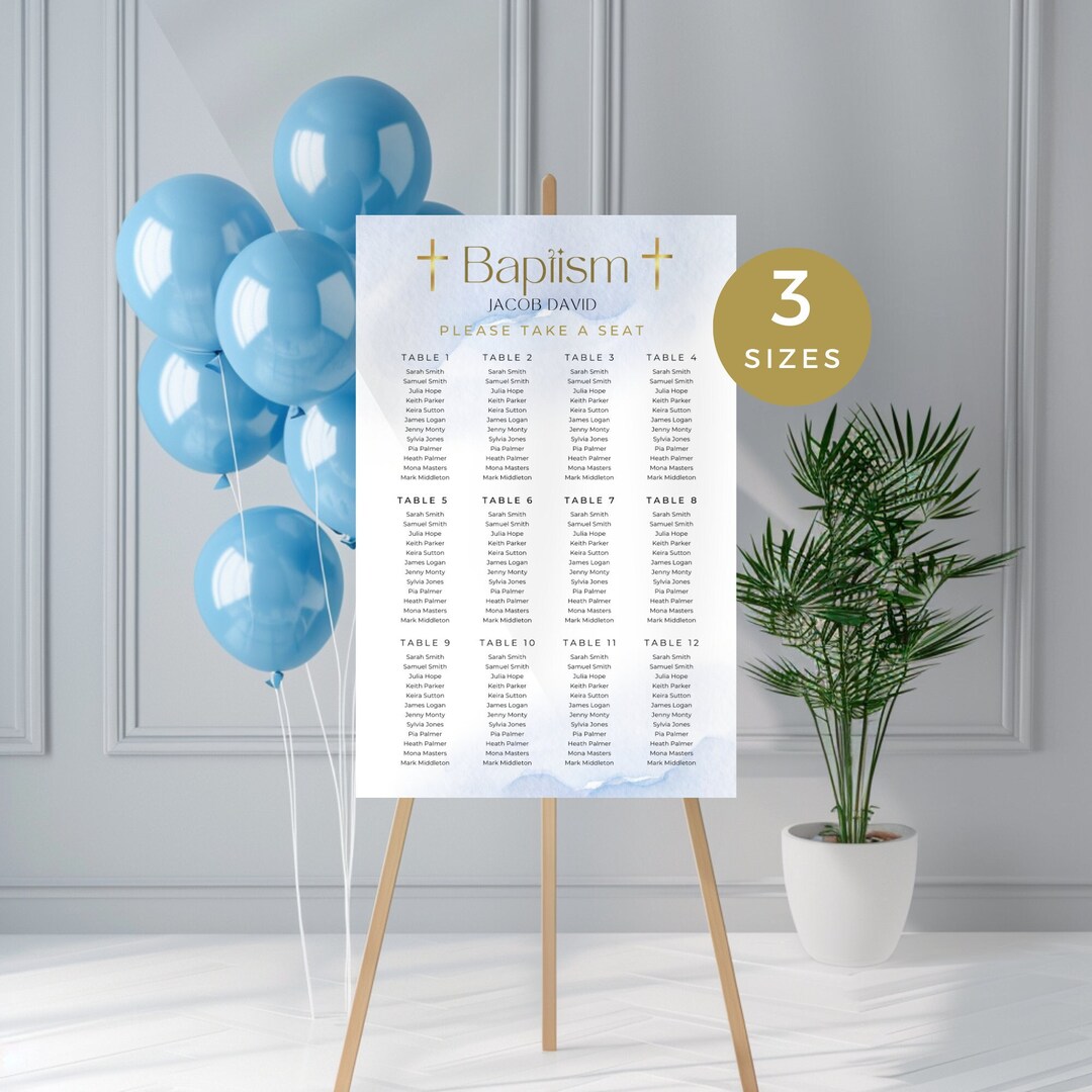 Boy Baptism Seating Chart, Dusky Blue Christening Find Your Seat Plan ...