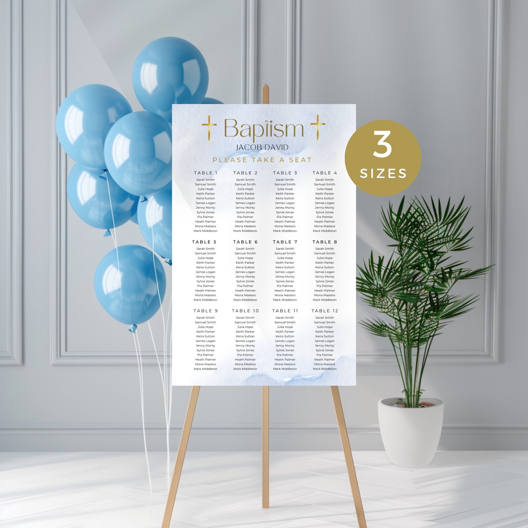 Boy Baptism Seating Chart, Dusky Blue Christening Find Your Seat Plan ...