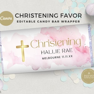 Chocolate Bar Wrapper Christening. Pink Watercolour Hershey Candy Bar ...