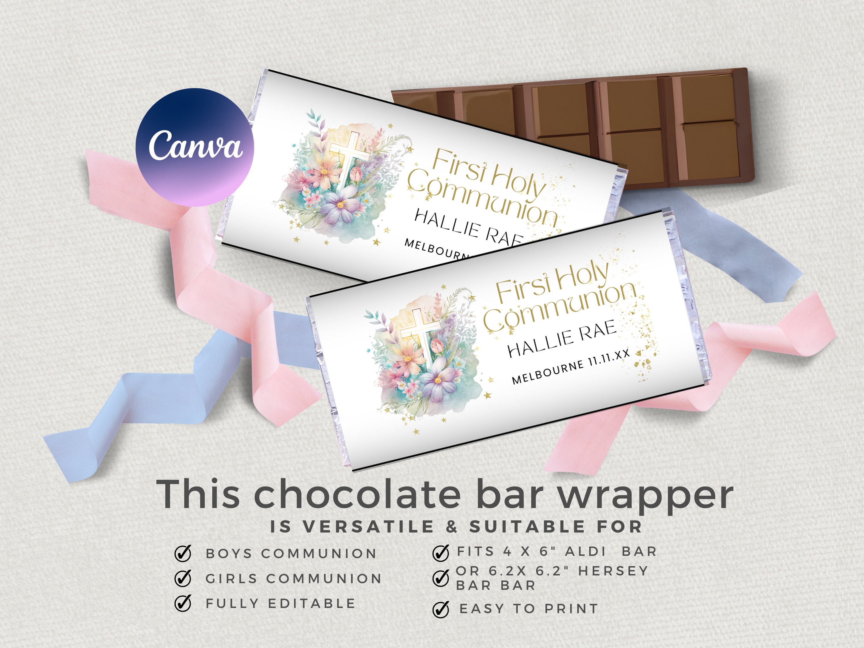 First Holy Communion Candy Bar Wrapper, Personalized Chocolate ...