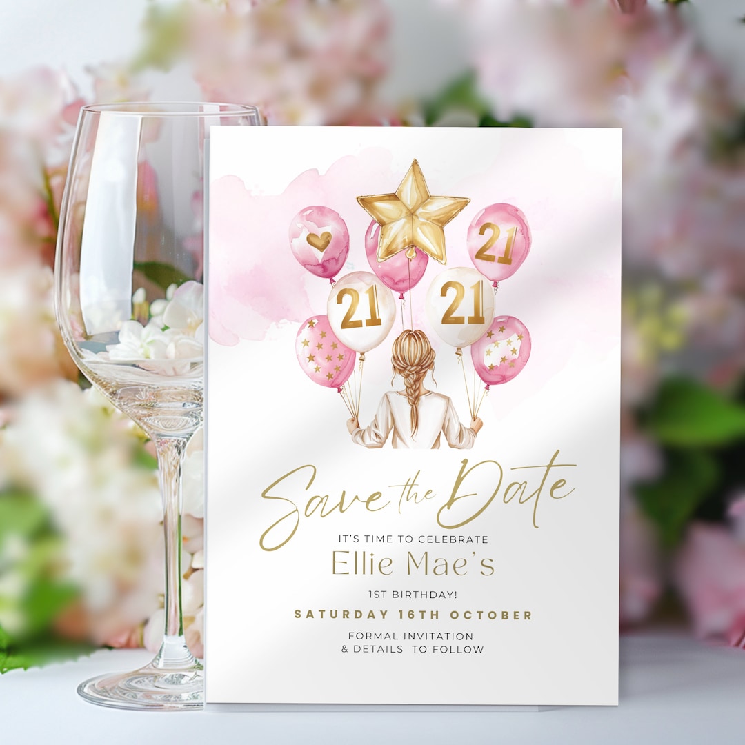 21st Birthday Save the Date, Cheers to 21 Invite, Twenty First Party ...