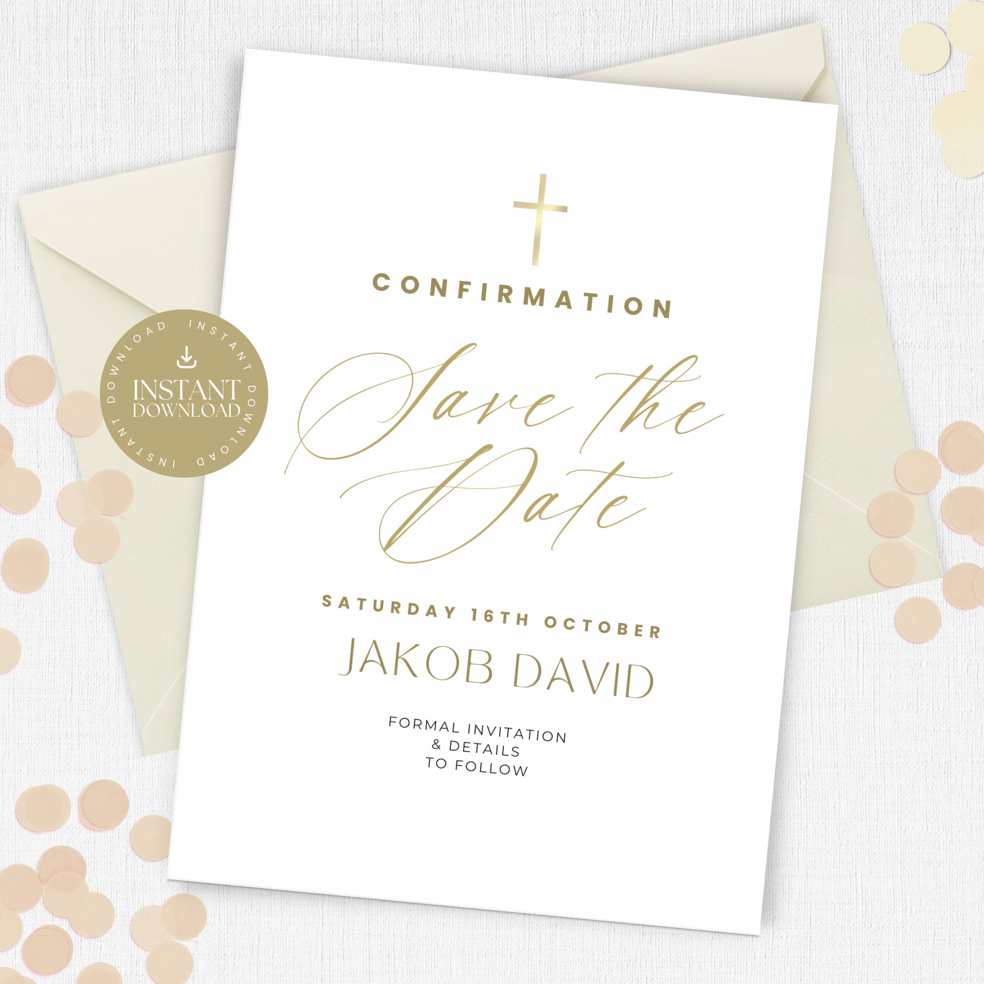 Confirmation Invitation Gold Digital Save the Date Invite - Etsy