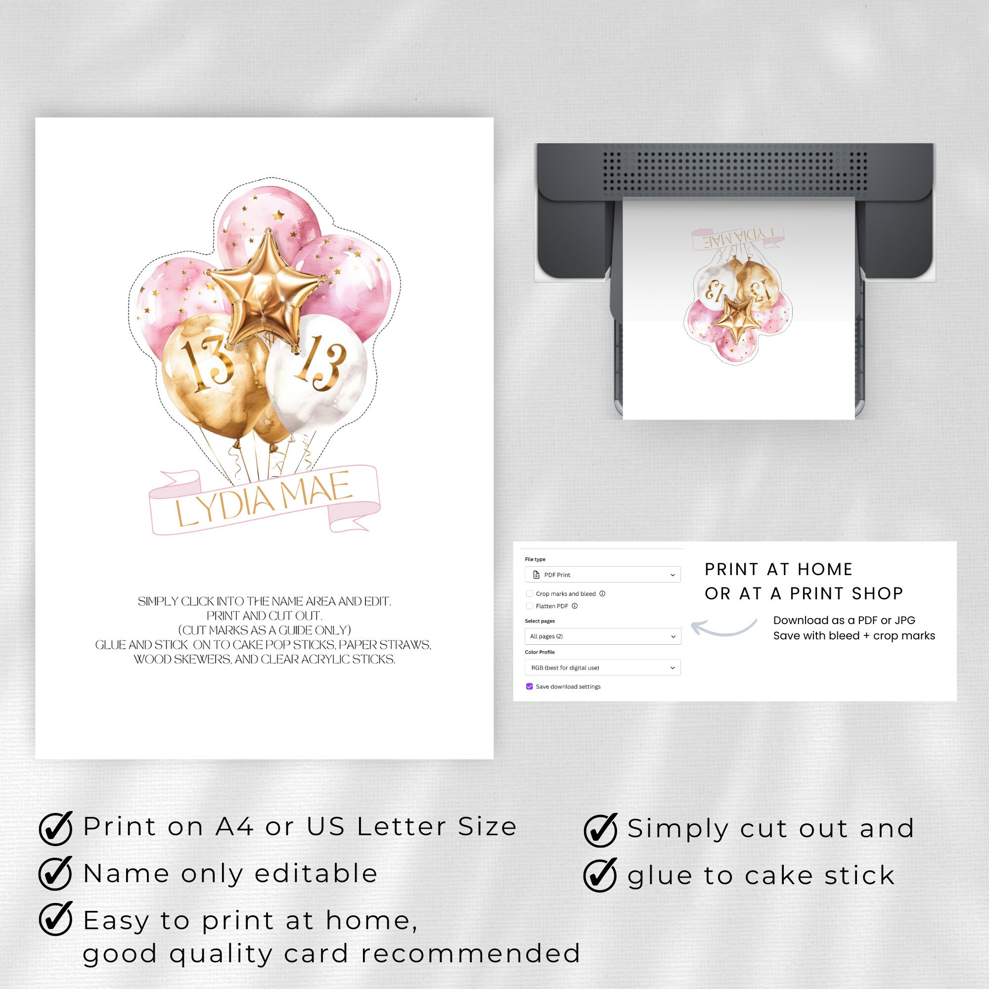 13th Birthday Cake Topper Girl, Pink & Gold, Official Teenager ...