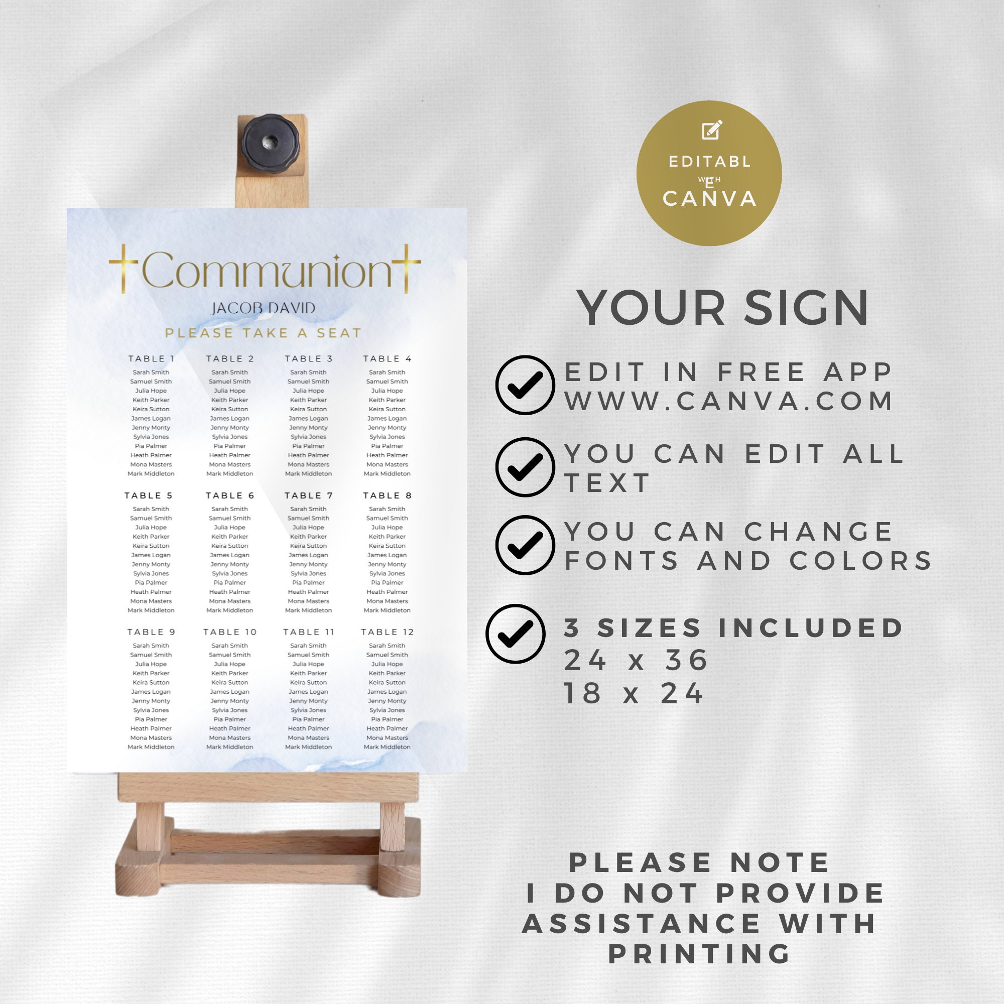 First Holy Communion Seating Chart, 1st Communion Seating Plan for Boy ...