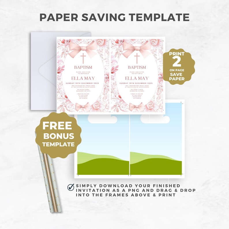 Bow Invitation for Baptism, Pink Christening Coquette Bow Invite ...