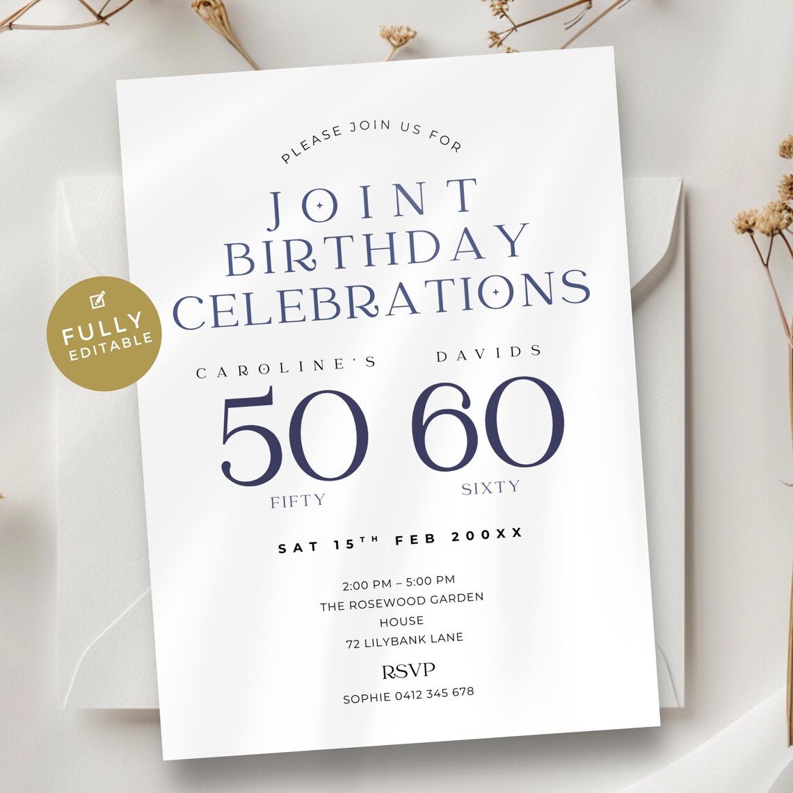 Joint Birthday Party Invite, Adult Double Celebration, Editable ...