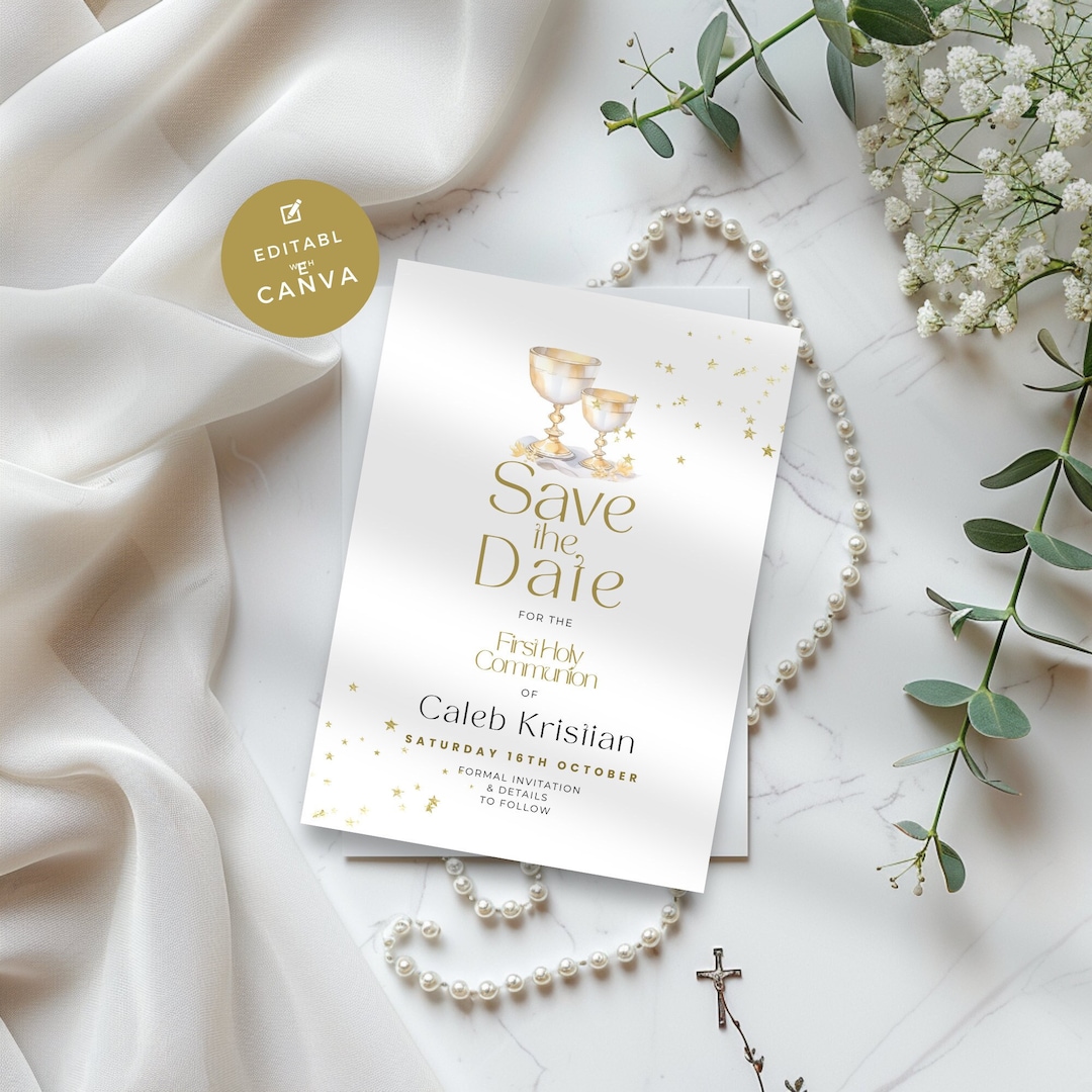 First Communion Save the Date, Catholic Chalice Holy Communion ...