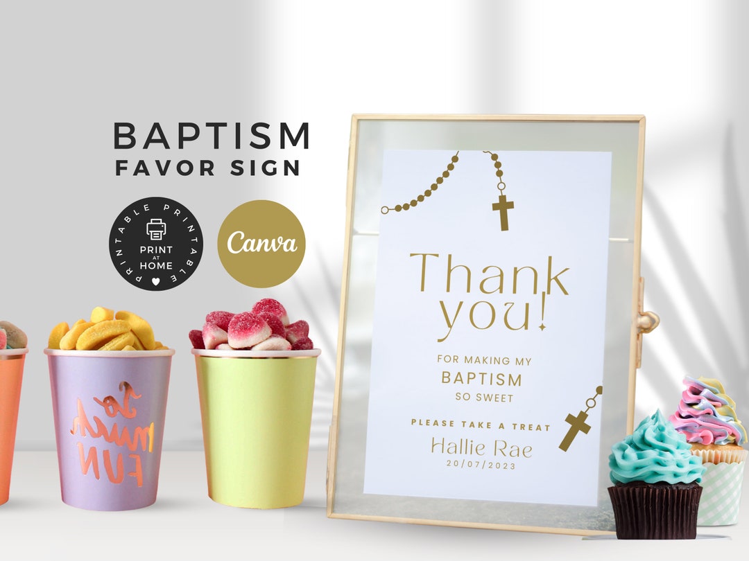 Baptism Favor Sign Template, Custom Sign, Dessert Table Sign, Favor Tag ...