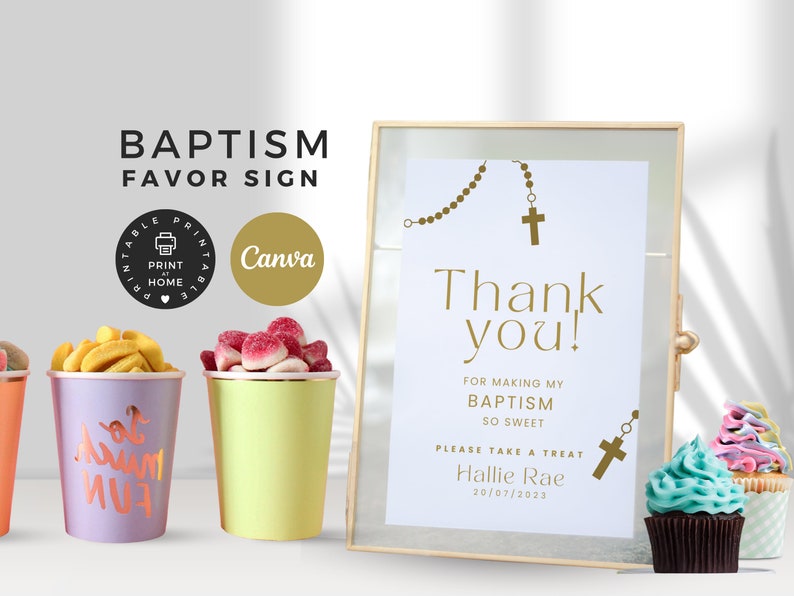 Baptism Favor Sign Template, Custom Sign, Dessert Table Sign, Favor Tag ...