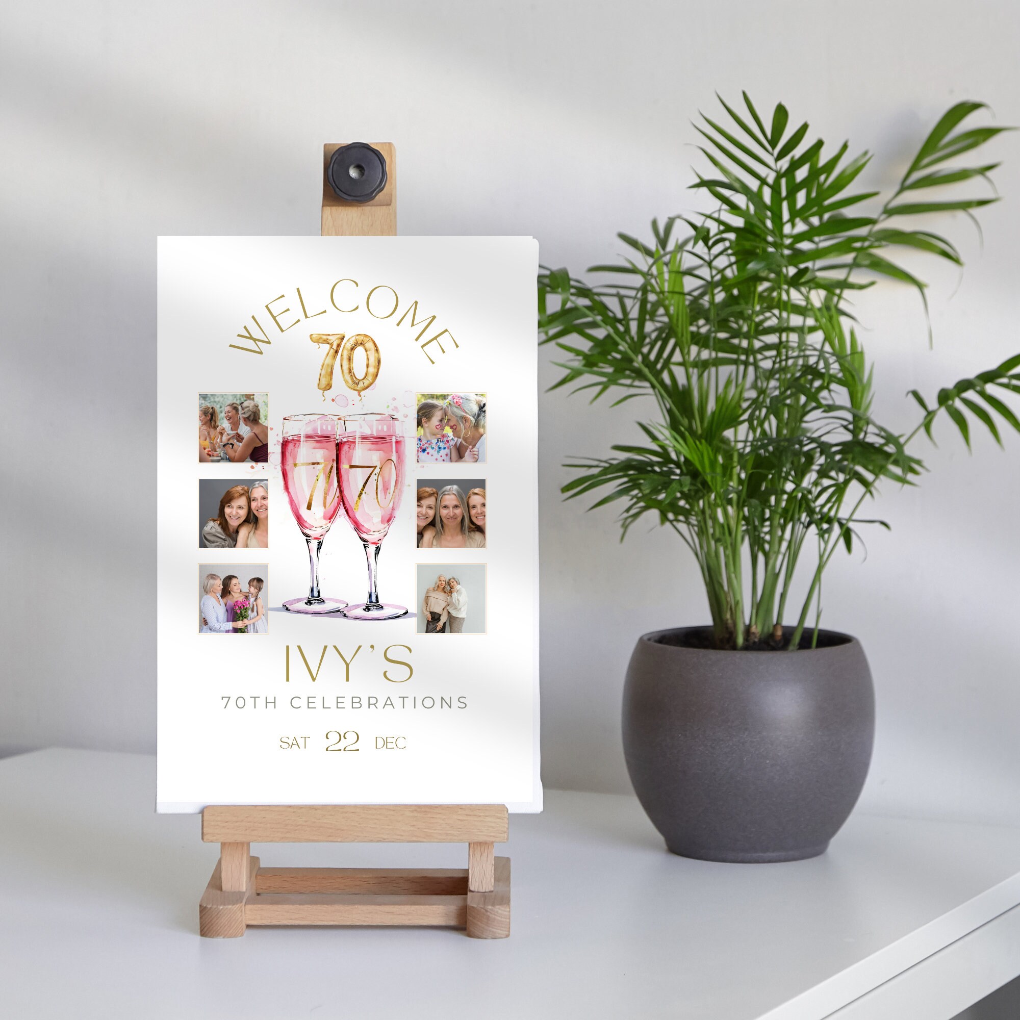 70th Birthday Sign With Pictures, Personalized Photo 70 Welcome Signage ...