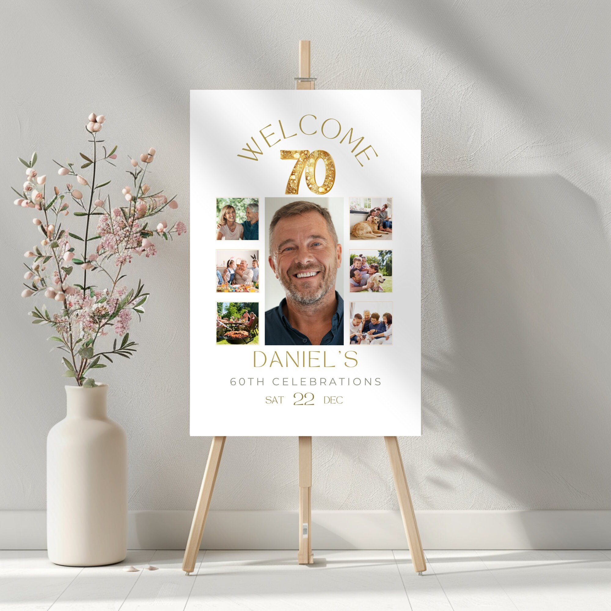 70th Birthday Sign With Pictures, Personalized 70 Welcome Signage ...
