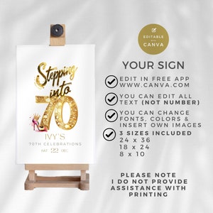 Stepping Into 70 Birthday, Happy 70th Welcome Sign, Look Whos 70 Board ...