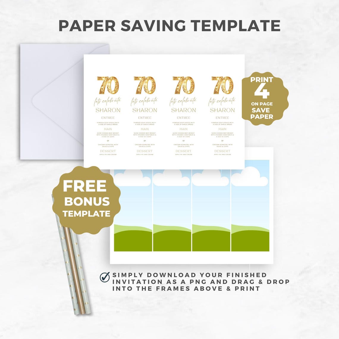 70th Birthday Dinner Menu, Elegant Gold Theme, Editable Template for ...