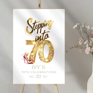 Stepping Into 70 Birthday, Happy 70th Welcome Sign, Look Whos 70 Board ...