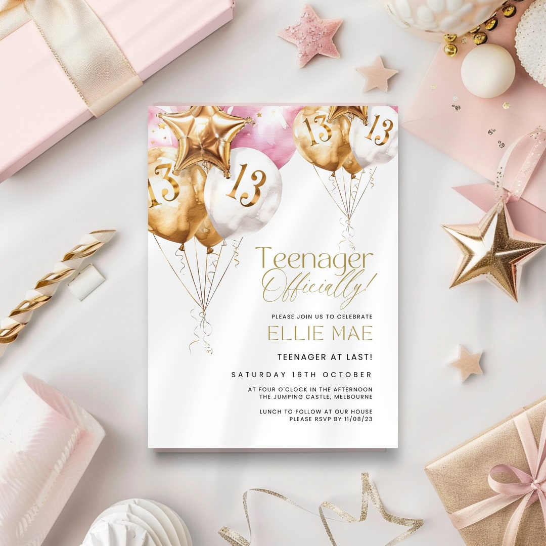 13th Birthday Invitation Pink & Gold, Teenage Era, Tween to Teen Party ...