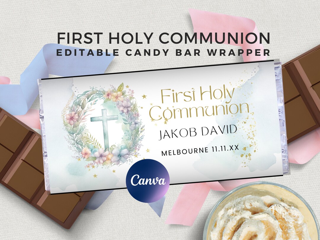 First Holy Communion Candy Bar Wrapper, Boy, Personalized Chocolate ...