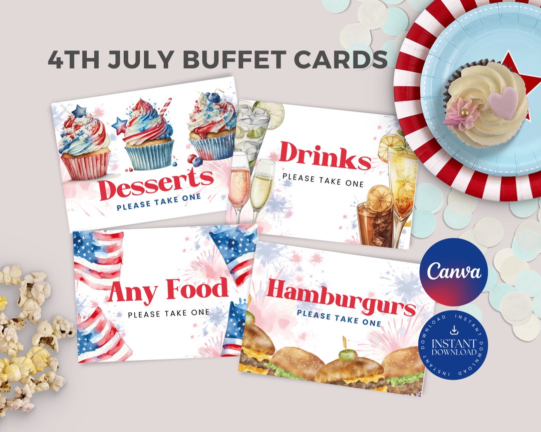 4th July Buffet Cards, Food Labels, Fourth of July Decor, Printable ...