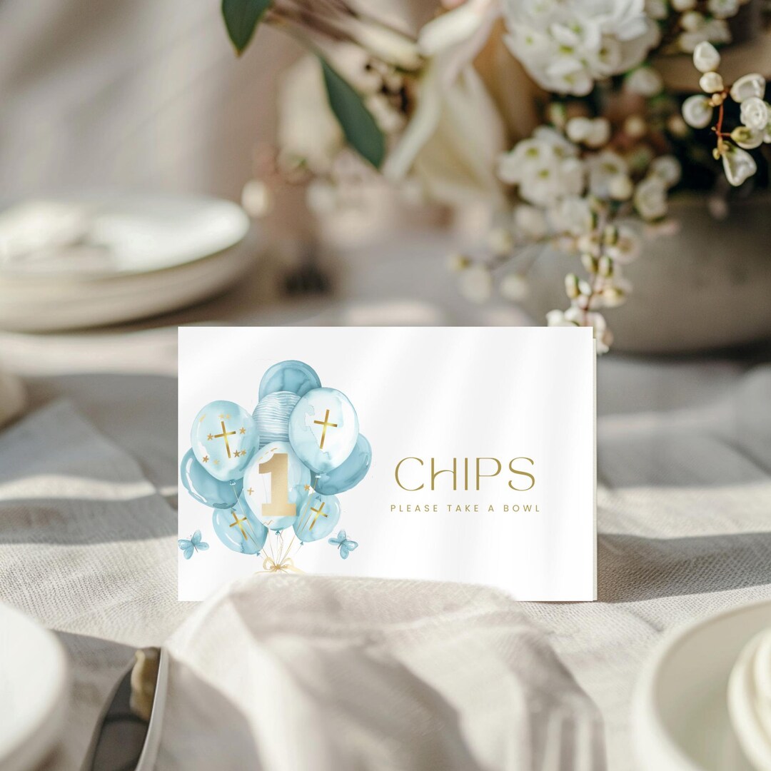 Baptism and 1st Birthday Buffet Labels, Food Tent Cards, Editable ...