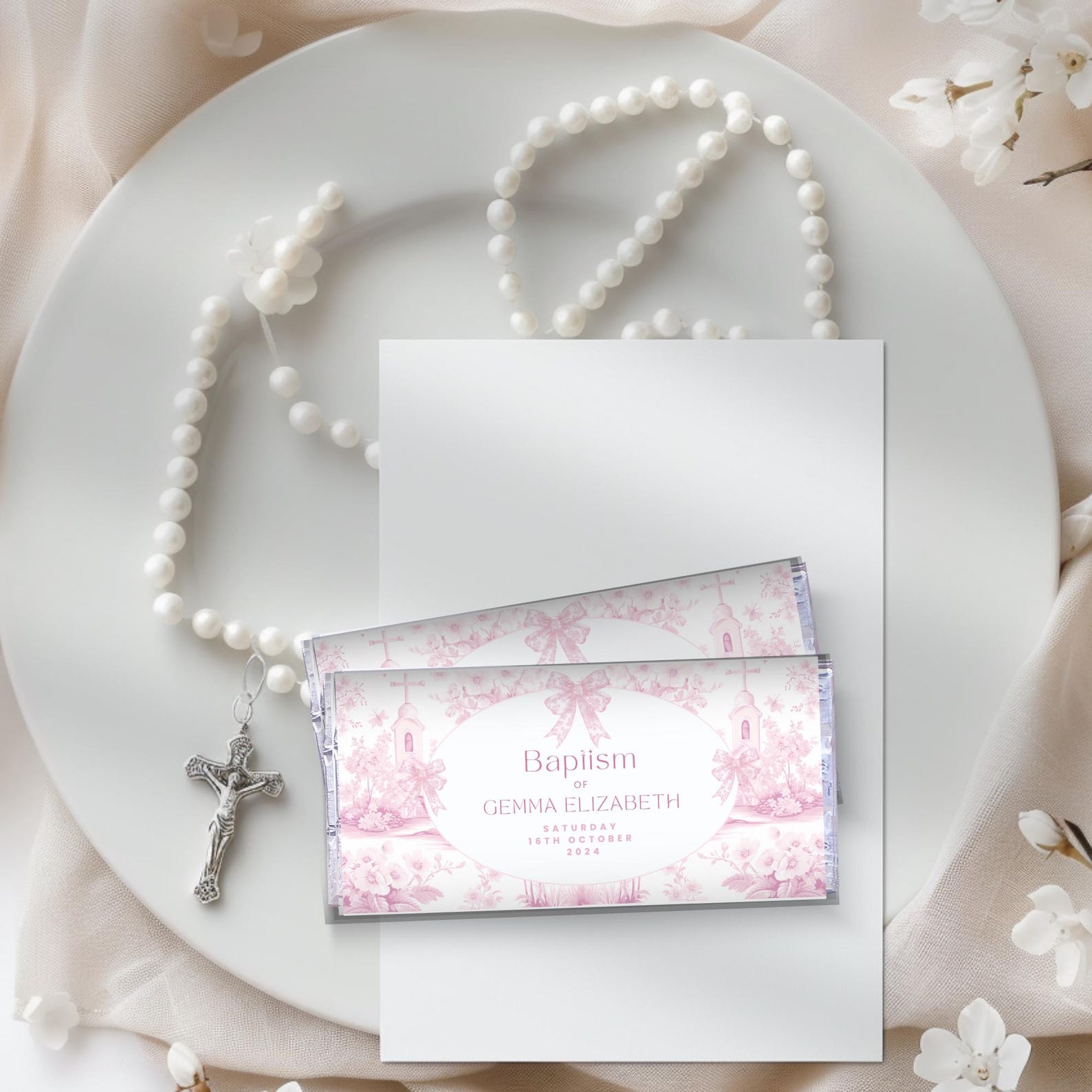 Toile Chocolate Bar Wrapper Baptism, Pink Watercolor Candy Wrapper Girl ...