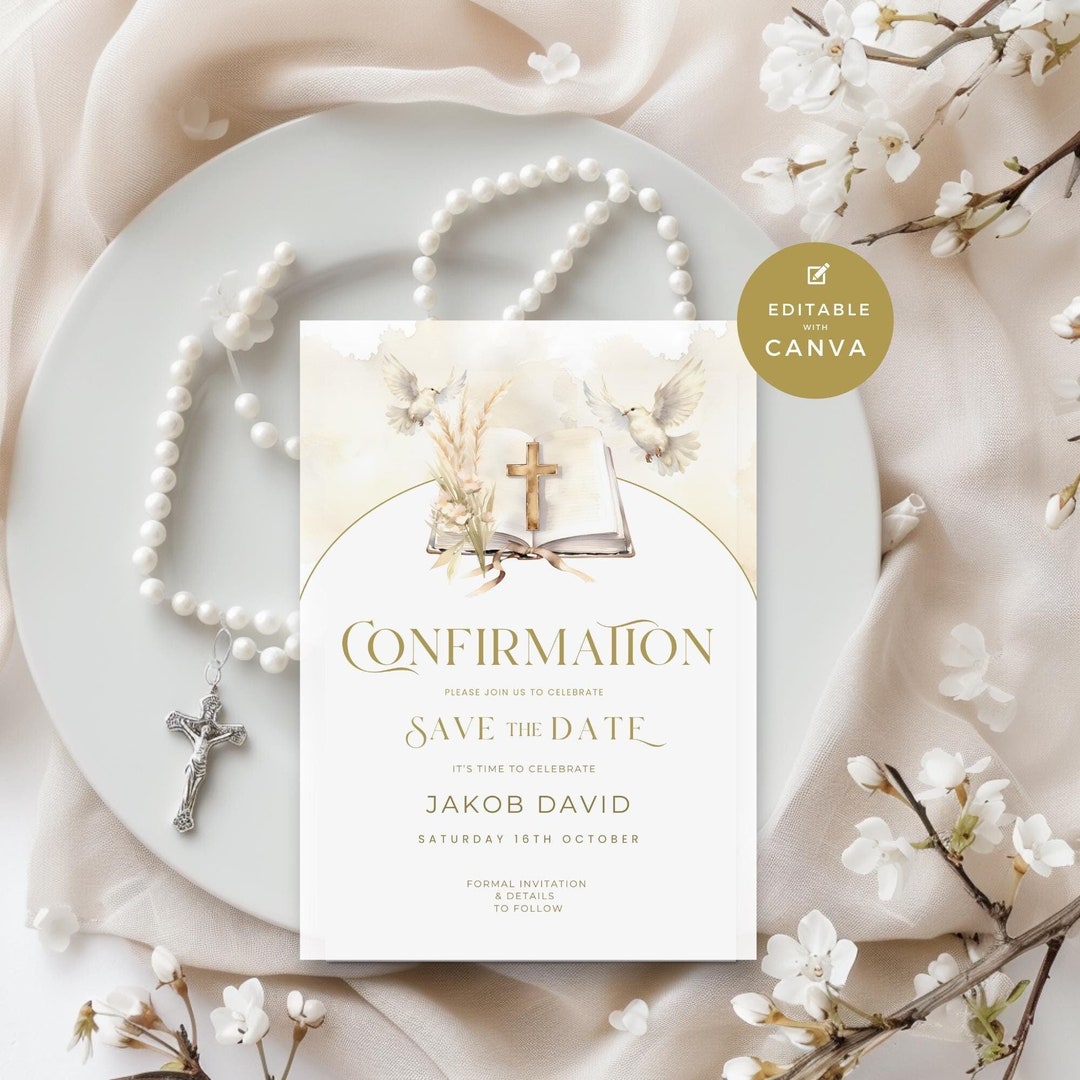 Confirmation Save the Date Invitation, Catholic Invite Neutral ...
