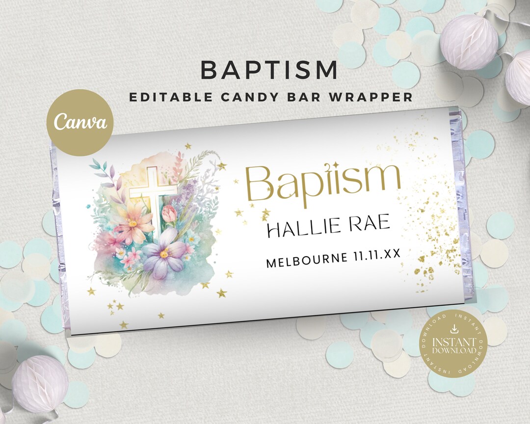 Baptism Candy Bar Wrapper Watercolor Cross Girl or Boy - Etsy