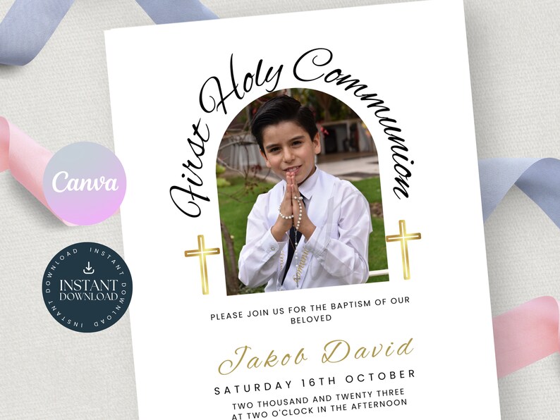 Editable Holy Communion Invitation Card Template First Holy - Etsy