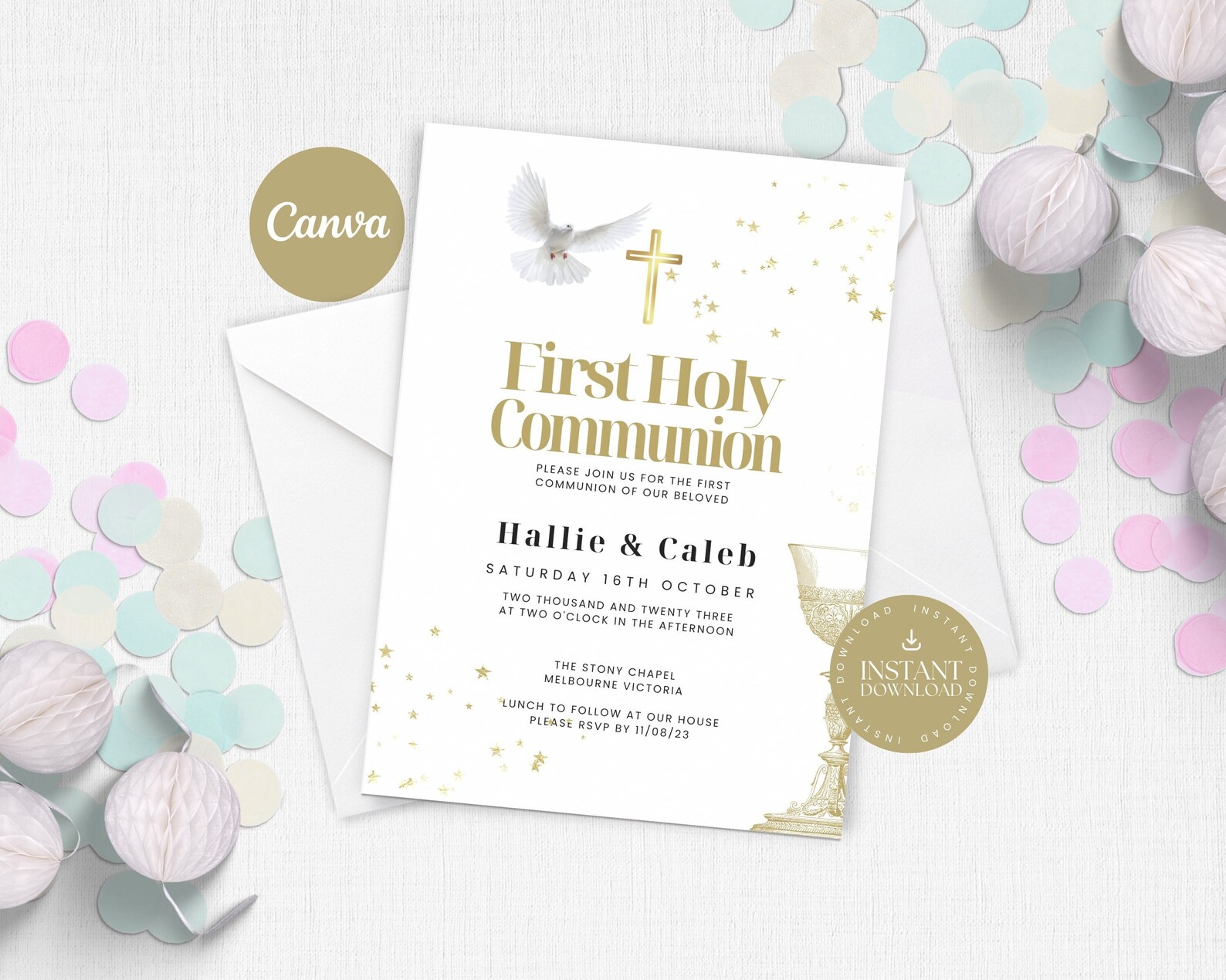 Editable Holy Communion Invitation Card Template for Girl or Boy, White ...