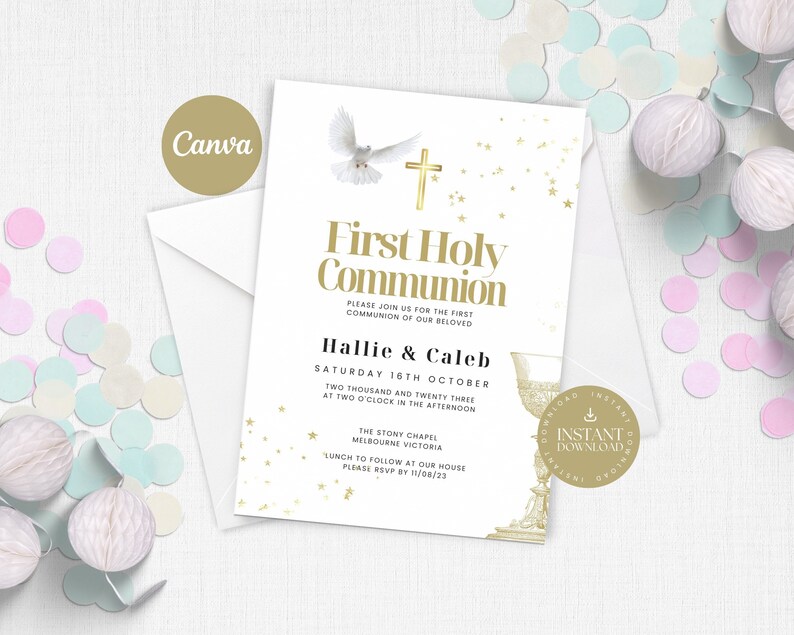 Editable Holy Communion Invitation Card Template for Girl or Boy, White ...
