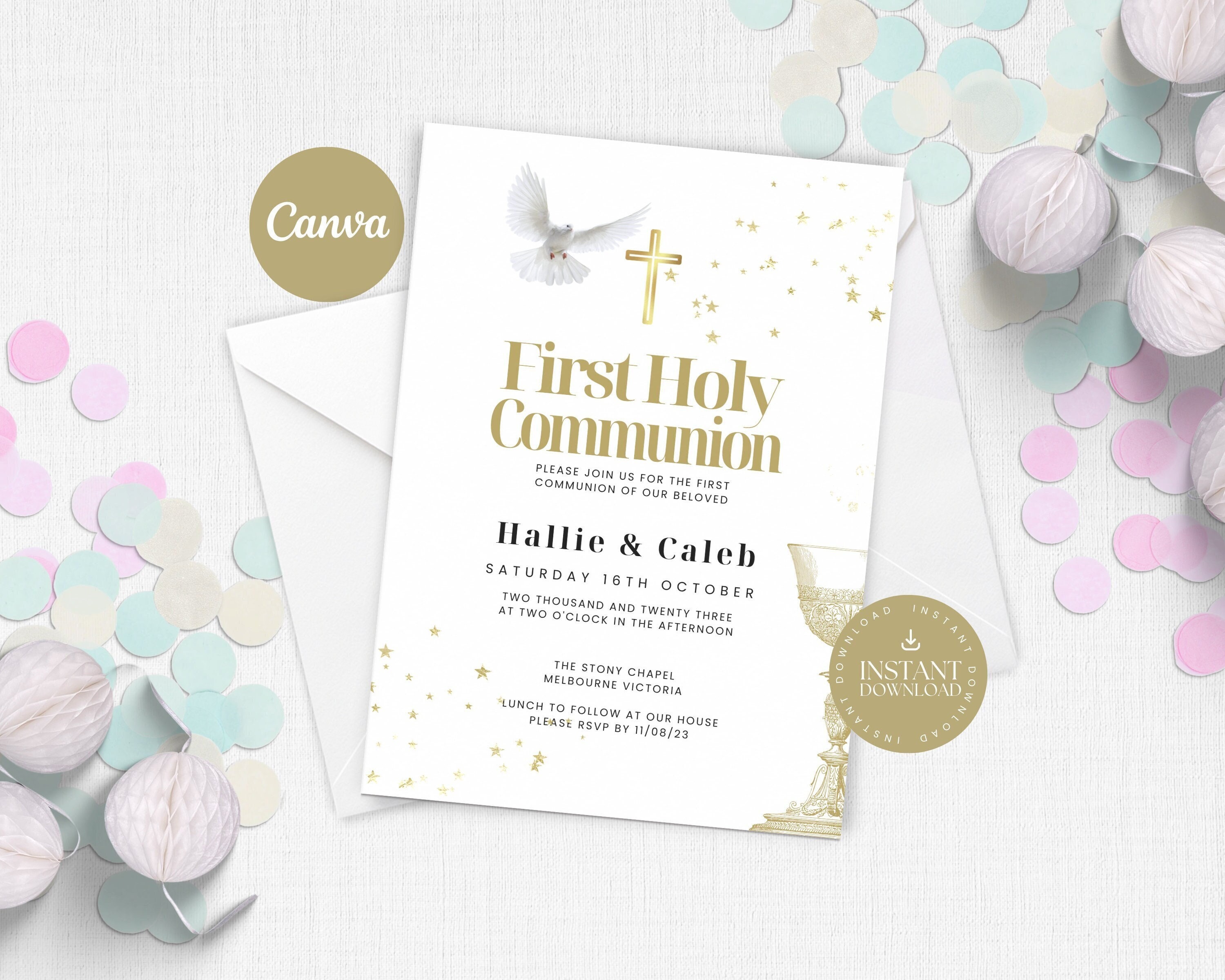Editable Holy Communion Invitation Card Template for Girl or Boy, White ...