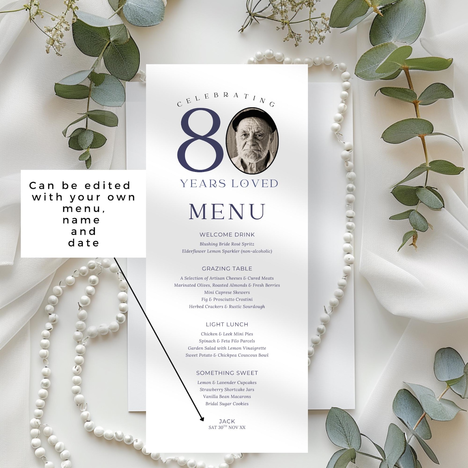 80th Dinner Party Menu With Photo, Personalized Birthday Menu, 80 Years ...