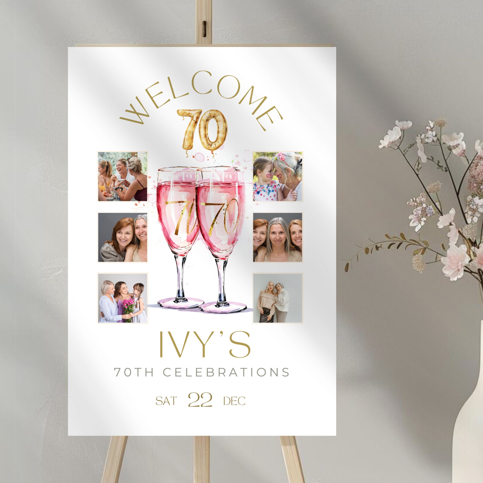 70th Birthday Sign With Pictures, Personalized Photo 70 Welcome Signage ...