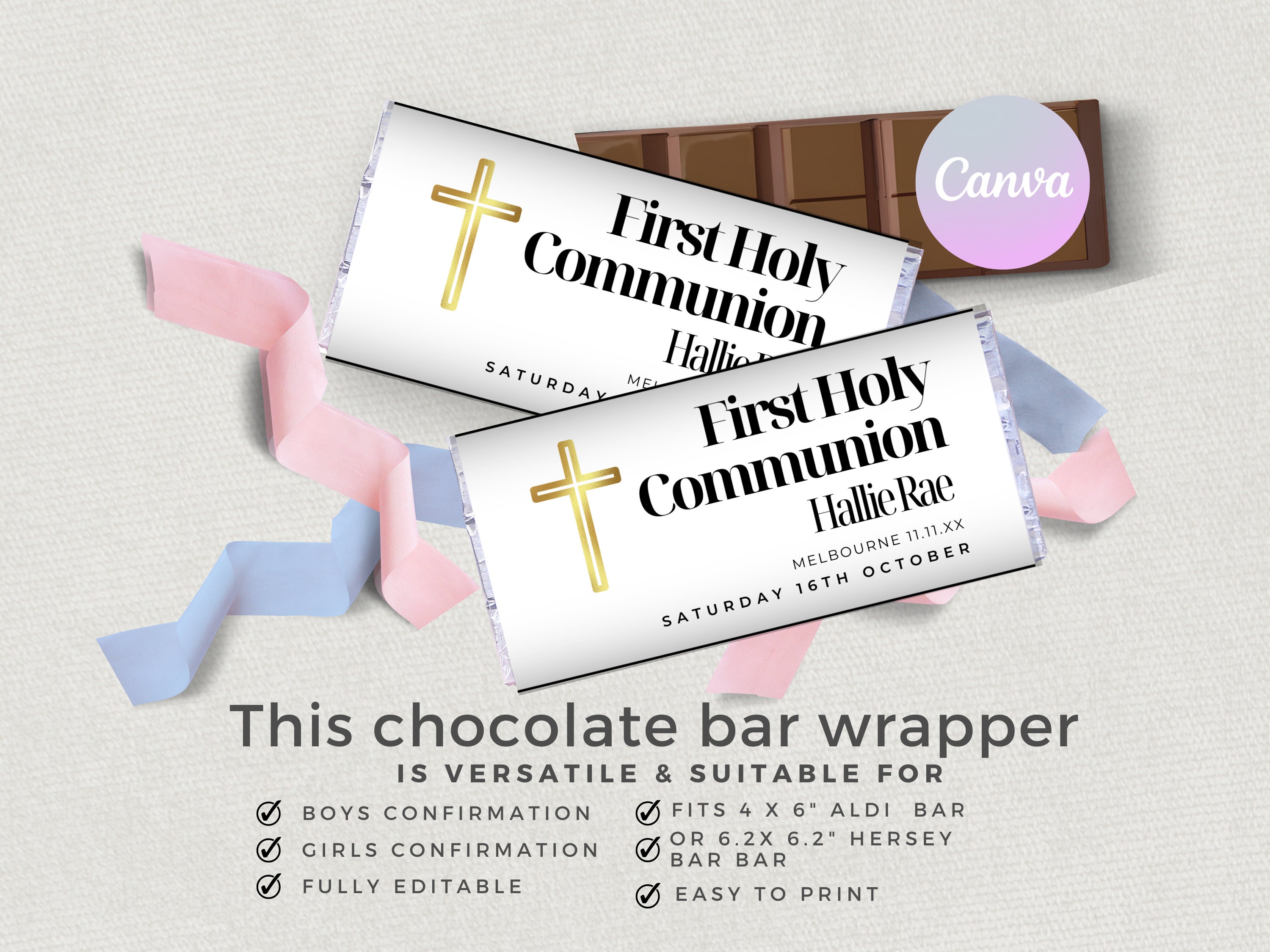 First Holy Communion Candy Bar Wrapper , Personalized and Printable ...