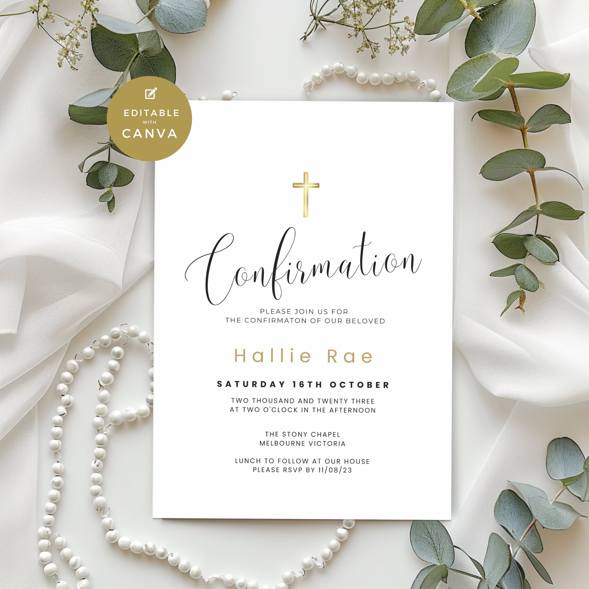 Confirmation Invitation Digital Download Cards, Elegant, Simple ...