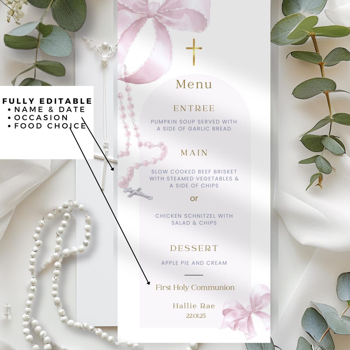 Menu for First Communion, Minimal Baptism or Christening Dinner ...