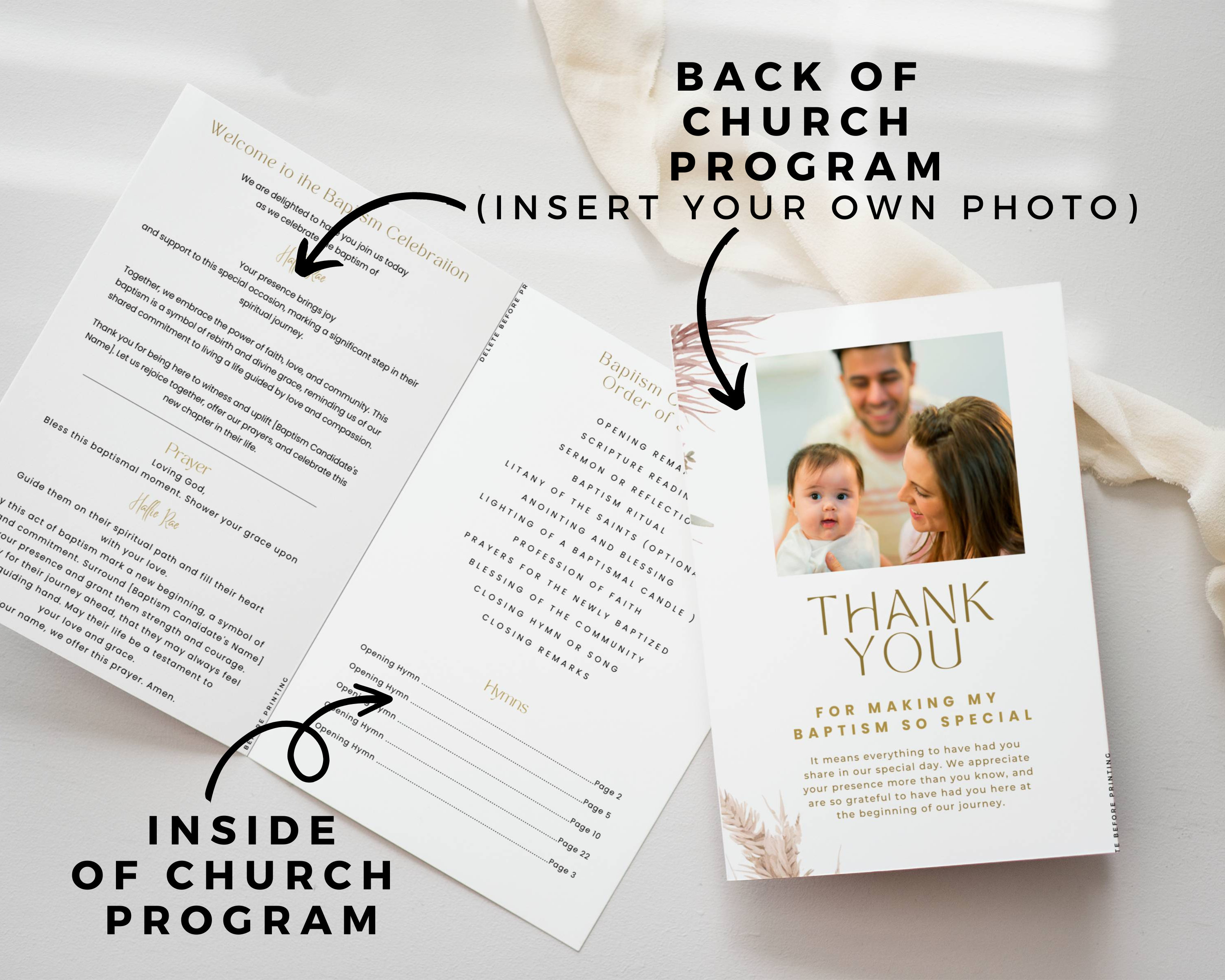 Baptism Order of Service, Pampas Grass, Pink, Church Program ...