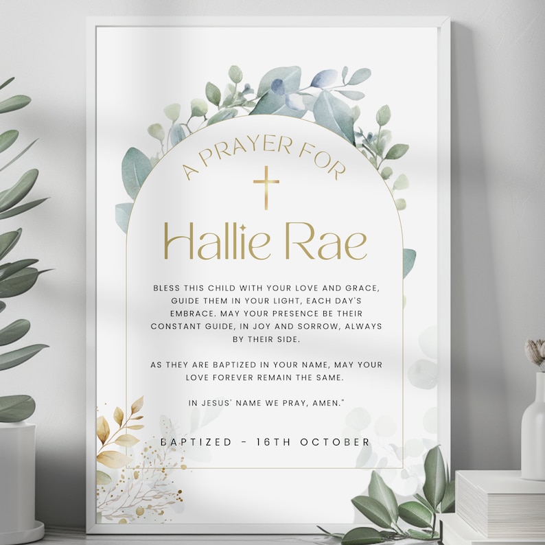 Baptism Prayer Sign Eucalyptus, Greenery Decor Sign for Boy or Girl ...