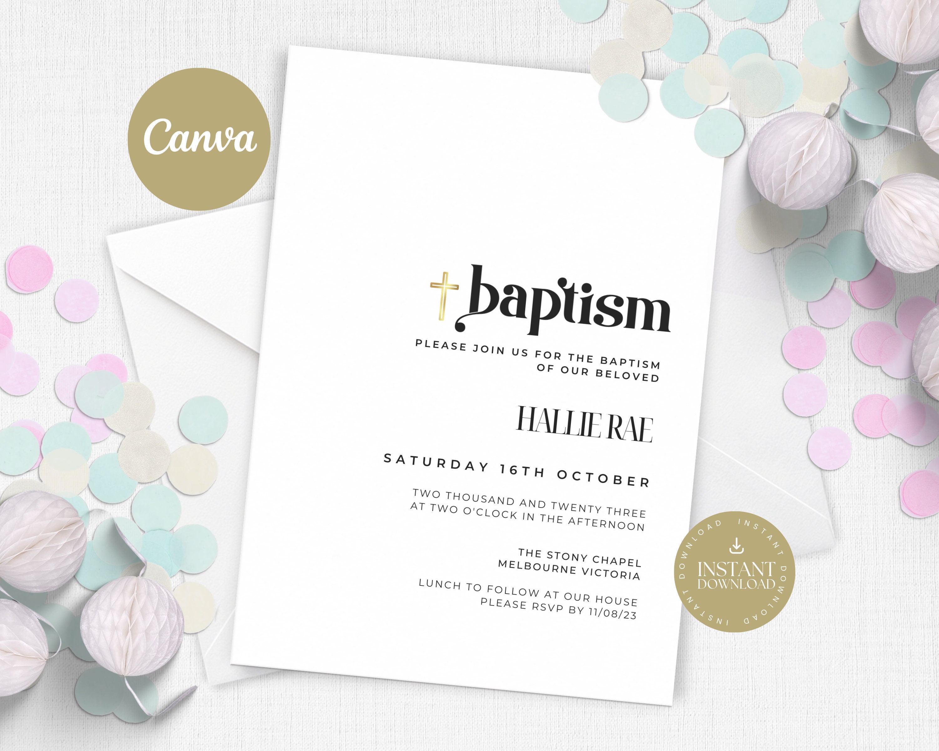 Modern Minimalist Gender Neutral Baptism Invite, Catholic Baptism ...