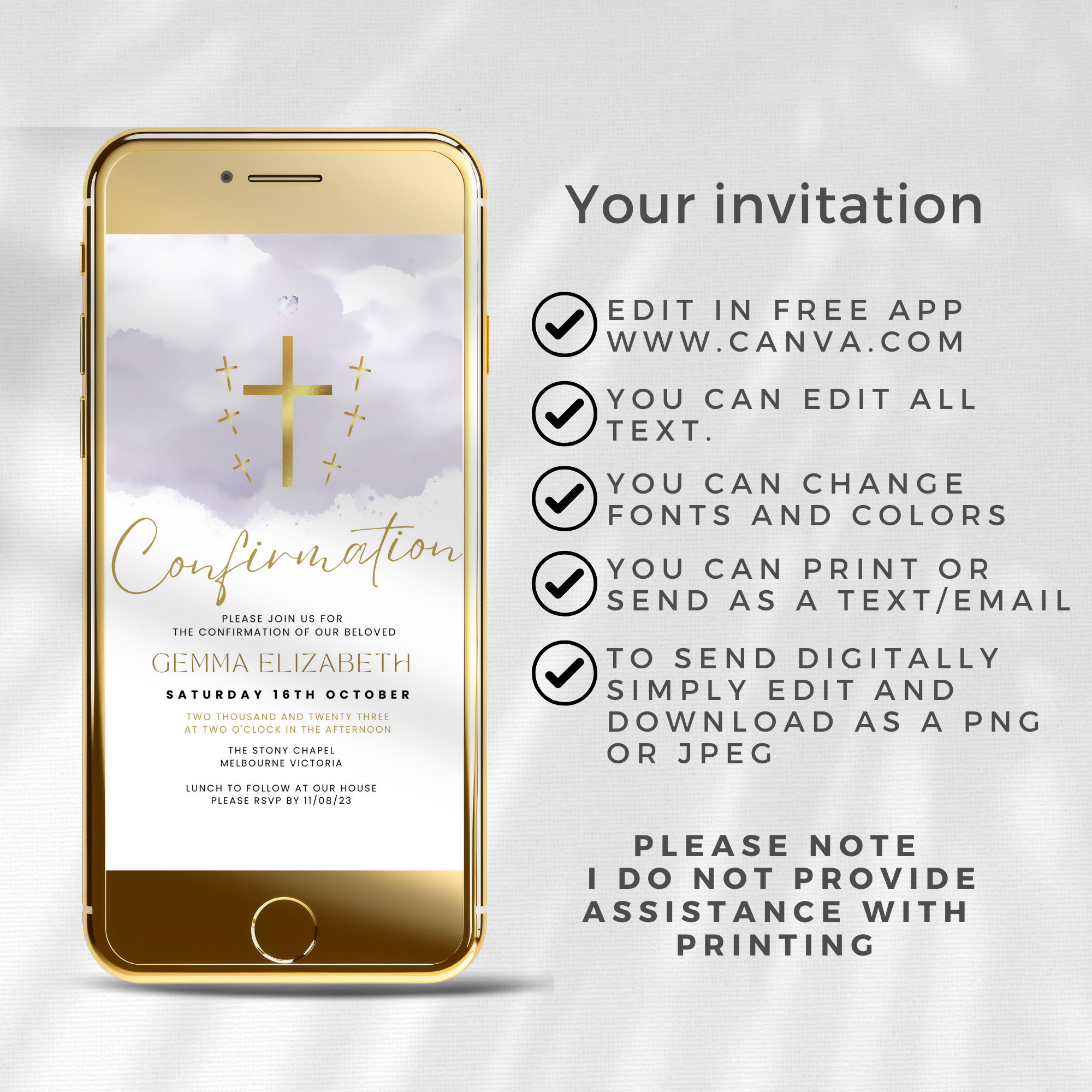 Catholic Confirmation Invitation Catholic, Purple Watercolor Invite for ...