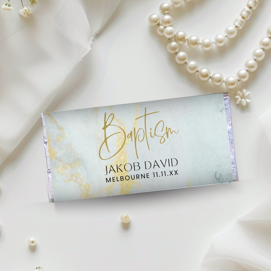 Chocolate Bar Wrapper Baptism, for Boys, Blue and Gold, Hershey Candy ...