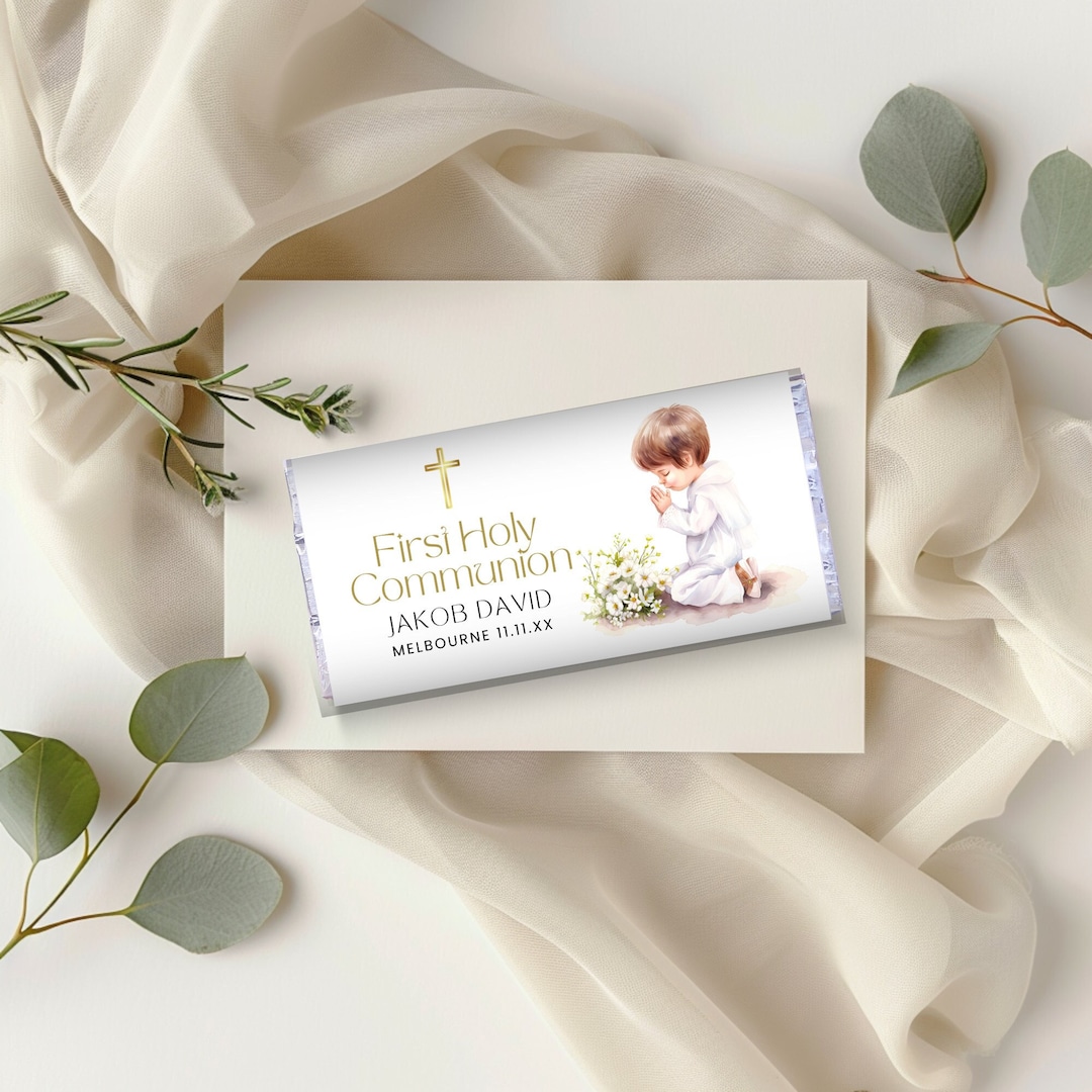 First Communion Candy Bar Wrapper, Hershey Chocolate Bar Label for Boy ...