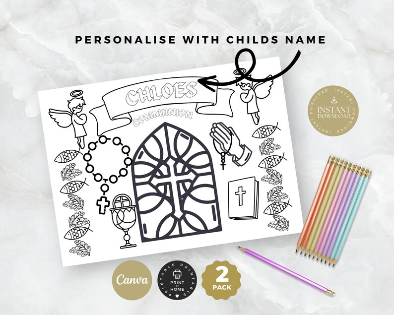 First Holy Communion Coloring Sheet Printable & Personalized - Etsy