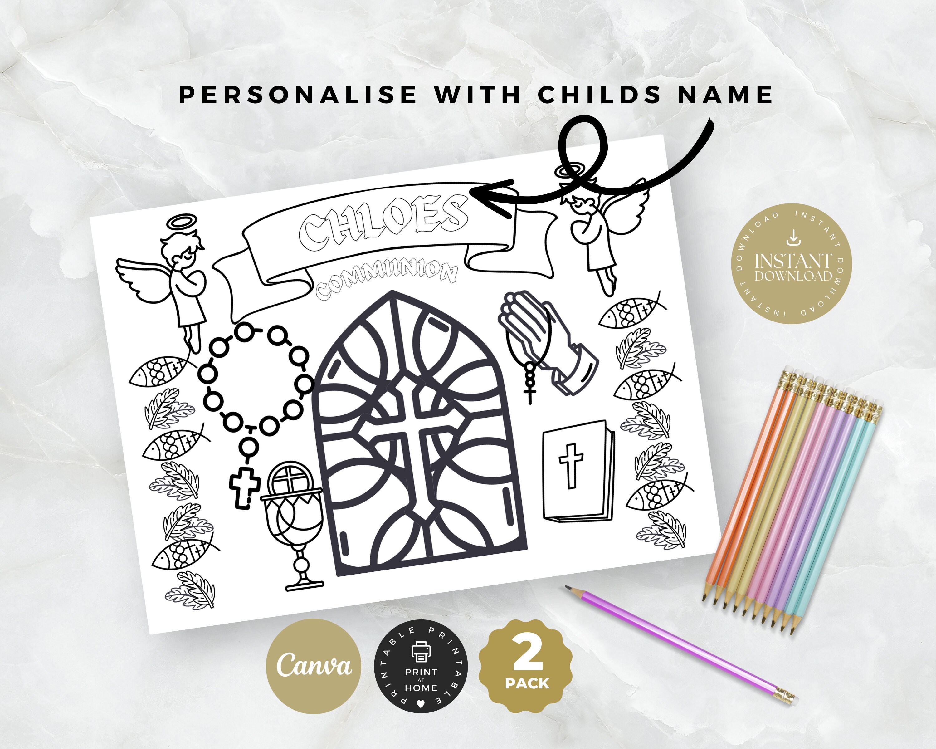 First Holy Communion Coloring Sheet, Printable & Personalized Kids ...